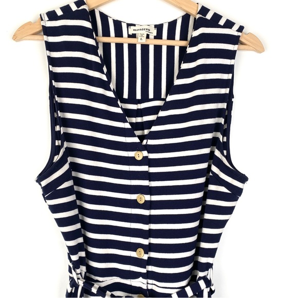 Monteau | Pants & Jumpsuits | Monteau Striped Jumpsuit With Belt | Poshmark